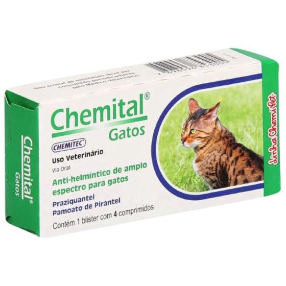Vermífugo CHEMITAL GATOS Caixa Com 4 Comprimidos - Chemitec - Vermífugo ...