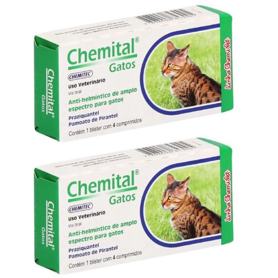 Vermífugo CHEMITAL GATOS - Kit 2 Cx - Total 8 comprimidos - Chemitec ...