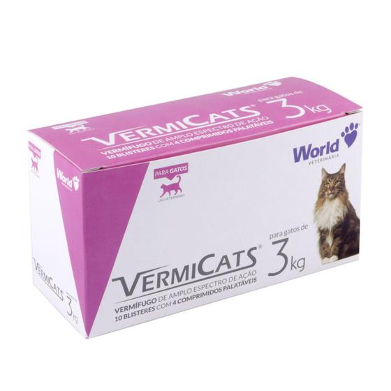 Vermífugo VermiCats para gatos de 3 kg 600mg com cx/40 World ...