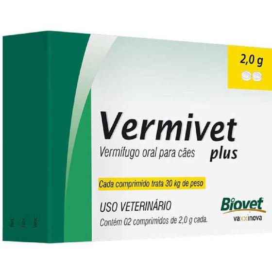 Vermivet Plus 2,0 g 30 kg - 2 comprimidos - Biovet - Vermífugo ...