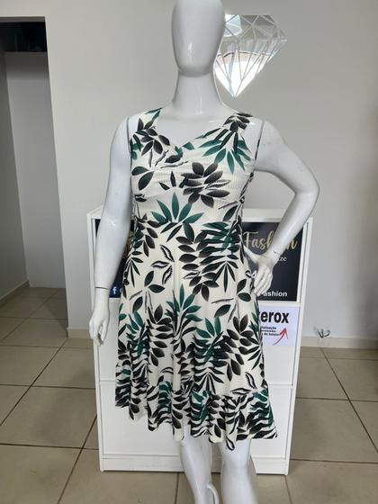 Vestido Curto Malha Canelada Estampa Exclusiva Folhas Verde - Plus Size ...