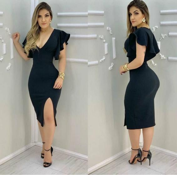 Vestido De Festa Midi Manguinha Decote Casamento Formatura - Elegance - Vestido Feminino ...