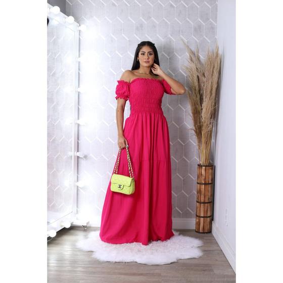 Vestido elastex longo de tecido viscolinho com forro - LAJMA STORE ...