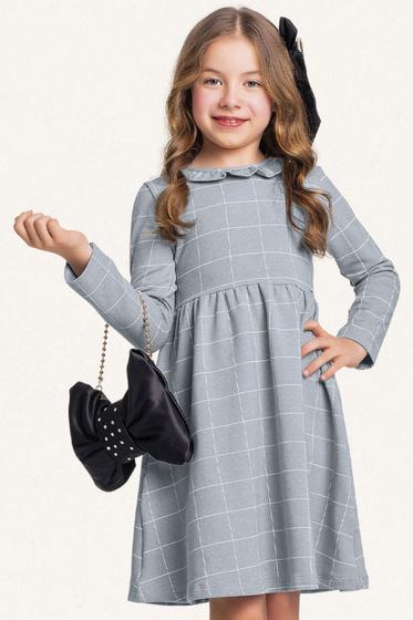 Vestido Fakini Infantil Manga Longa Xadrez Cinza (4ao10) - Blusa ...