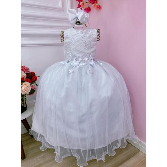 Vestido Infantil Longo Branco Formatura Casamento Batismo Batizado ...