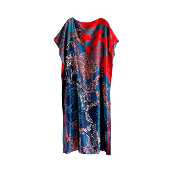 Vestido Longo De Cetim Com Estampa Floral Xale Muçulmano Proteção Solar ...