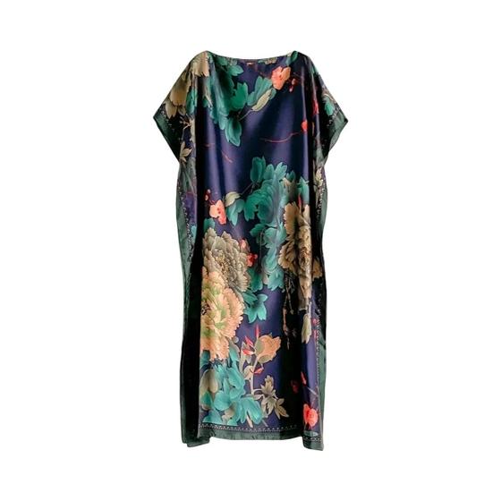 Vestido Longo De Cetim Com Estampa Floral Xale Muçulmano Proteção Solar ...