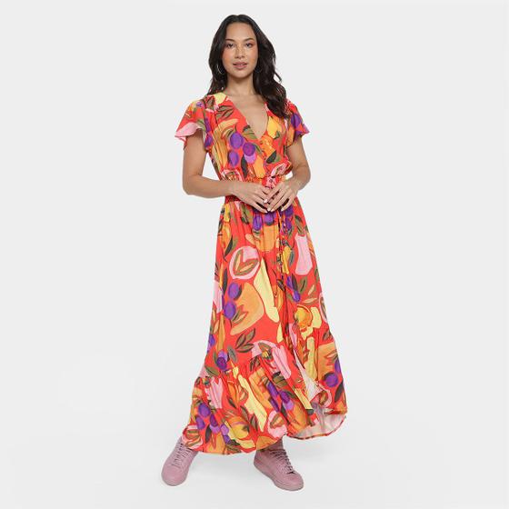 Vestido Longo Farm Vento de Frutas - Vestido Feminino - Magazine Luiza