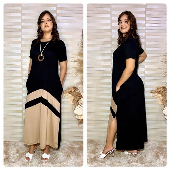 Vestido Longo Feminino Bicolor de Manguinha Moda Evangélica e Plus Size. - Renata Fashion ...
