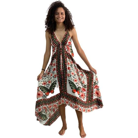 Vestido Longo Indiana Feminina Lenço Ponta Floral Padrões Boho Alcinha ...
