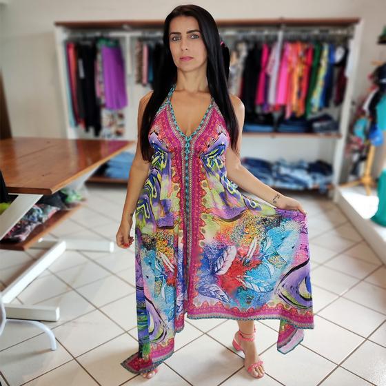 Vestido Longo Indiano de Ponta Alcinha Decotado Costa Aberta Moda Praia - India Fashion ...
