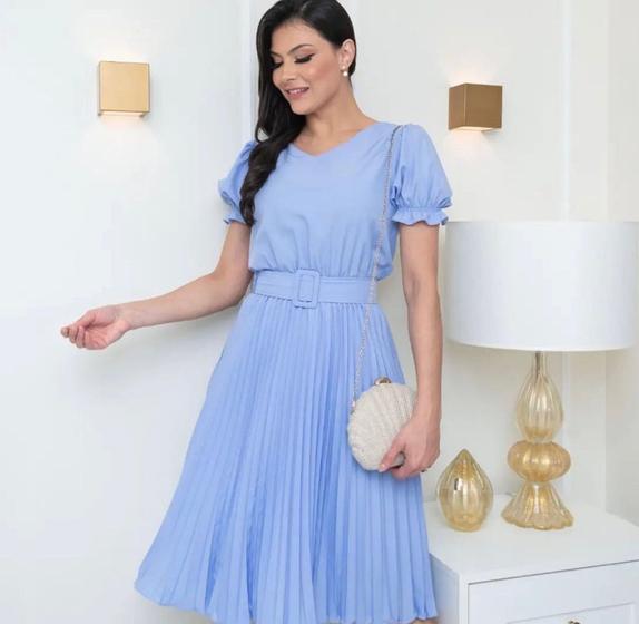 Vestido medio na cor azul bebê - ESCOLHYDA MODA EVANGELICA - Vestido ...