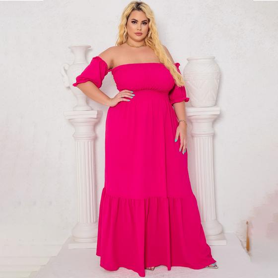 Vestido Plus Size Longo Manga Princesa Curta Babado Lastex Tamanho ...