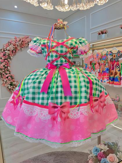 Vestido Xadrez Infantil Junino Verde Rosa Festa Junina Quadrilha Sinhá ...