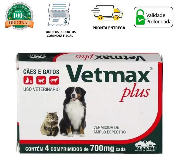 Vetmax Plus Vermífugo Para Cães E Gatos Com 4 Comprimidos de 700mg - Vetnil - Vermífugo ...