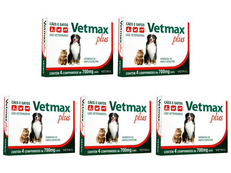 Vetmax Plus Vetnil 700 Mg - 4 Comprimidos - 5 Unidades - Vermífugo - Magazine Luiza