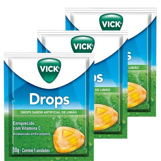 Vick Drops Sabor Limão com 5 Pastilhas Kit com três unidades - Higiene e Conforto Nasal ...