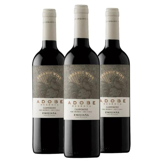 Vinho Chileno ADOBE Orgânico Carmenere 750ml (3 garrafas) - Emiliana ...