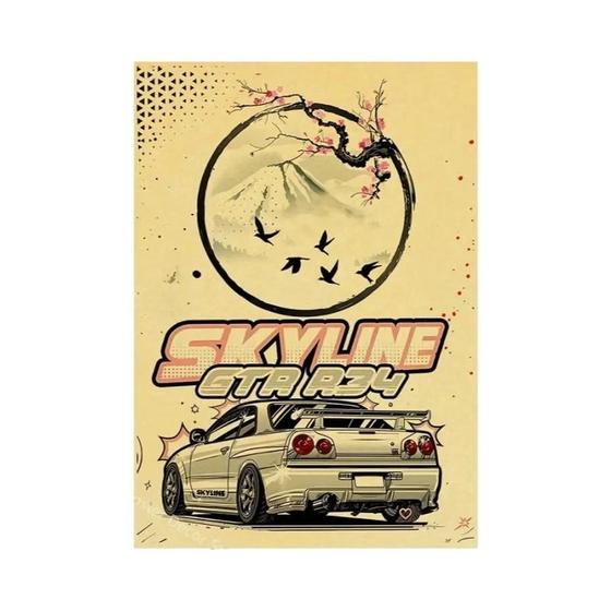 Vintage JDM Samurai Car Anime Moon Poster Japão Racing Carros Japoneses ...