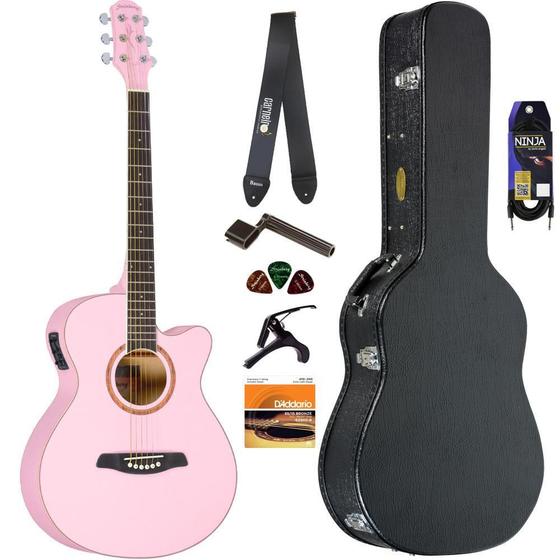 Violão Strinberg Berlin BE30C Rosa Elétrico Case Acessórios - Violão ...