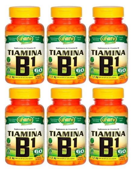 Vitamina B1 Tiamina 60 Cápsulas 500mg Unilife Kit 6 Unidades ...
