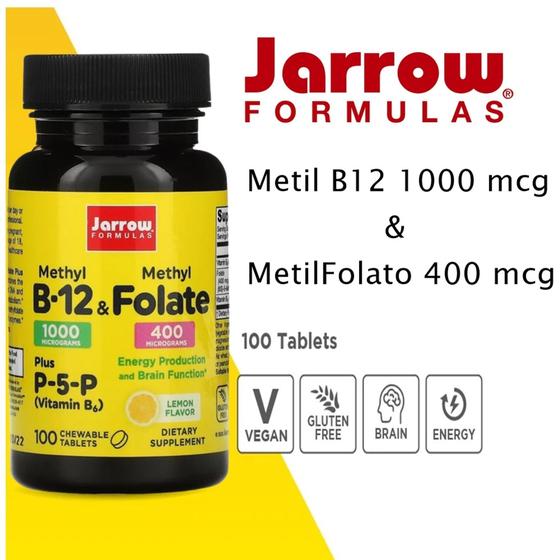 Vitamina B12 Metilfolato 400 Mcg + 1000 Methyl 100 Capsulas - Jarrow ...