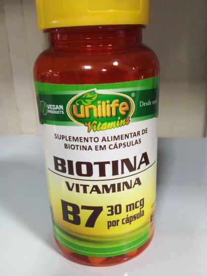 Vitamina B7 Biotina 500mg 60 Caps Vegano Unilife - Vitaminas A-Z ...