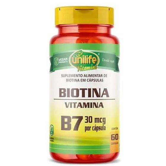 Vitamina B7 Biotina 60 Cáps 500mg Cabelos Unha Pele Unilife - Vitaminas ...