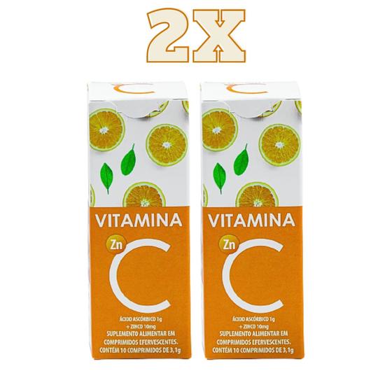 Vitamina C Efervescente com Zinco Kit 2x 10 Comprimidos Efervescentes ...