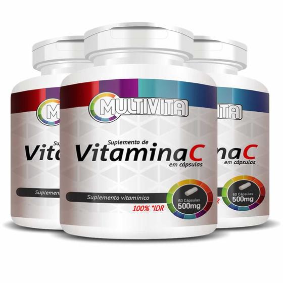 Vitamina C Em Cápsulas - Suplemento Alimentar - Kit 3 Potes - multivita ...