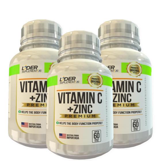 Vitamina C+Zinco Caps 500Mg 60 Cápsulas Kit Com 3 Potes - Lider ...