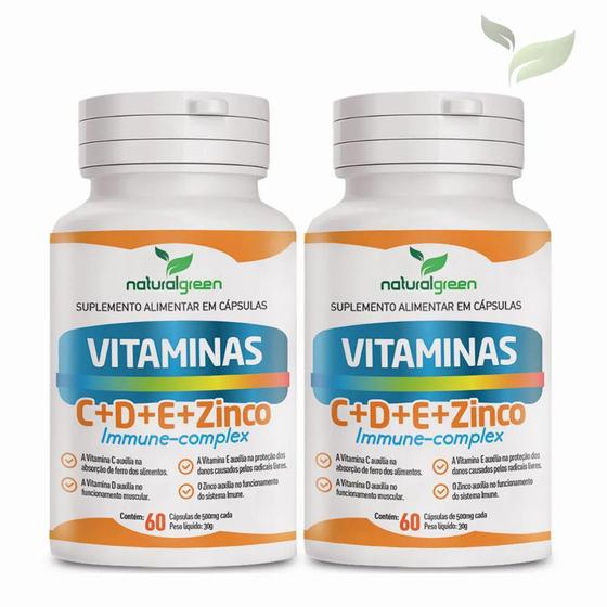 vitamina D + C + E + zinco imune -suplemento kit com 120 CÁPSULAS - 2 unidades - natural green ...