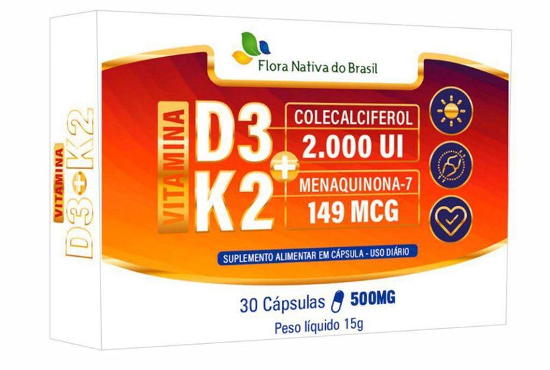Vitaminas D3 + K2 30 Caps (2000UI D3 e 149mcg K2) 500mg - Flora Nativa do Brasil - Vitaminas A-Z ...