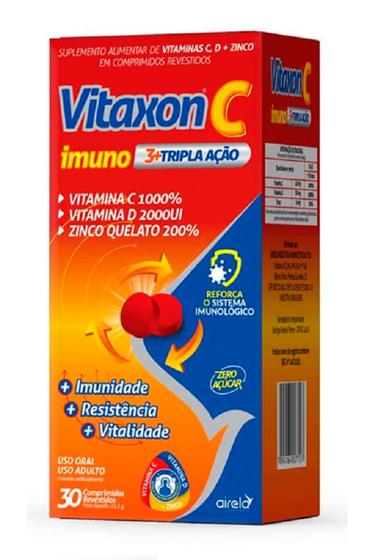 Vitaxon C Tripla Ação Imuno 30 Comprimidos ( vitamina C +D +Zinco ...