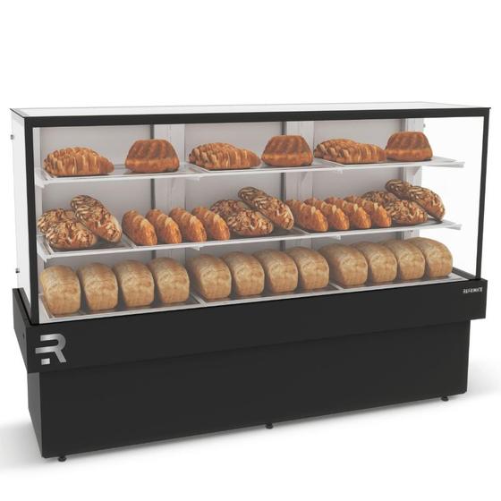 Vitrine Neutra/Seca 1,80m Confeitaria Vanguard Plus CVPS-1800 Preta Refrimate Tampo em Vidro e ...
