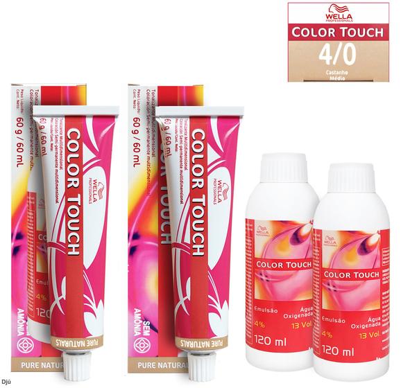 Wella Kit c/2 Color Touch Tonalizante 4/0 Castanho Médio 60g + 2 ...