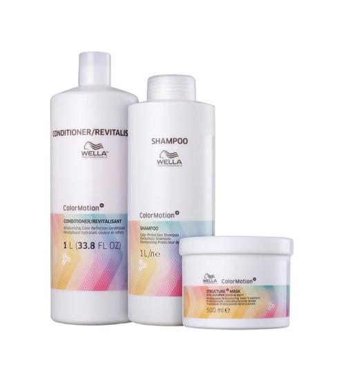 Wella Prof Color Motion+ Shamp 1L + Cond 1L + Masc 1L - Kit Shampoo e ...
