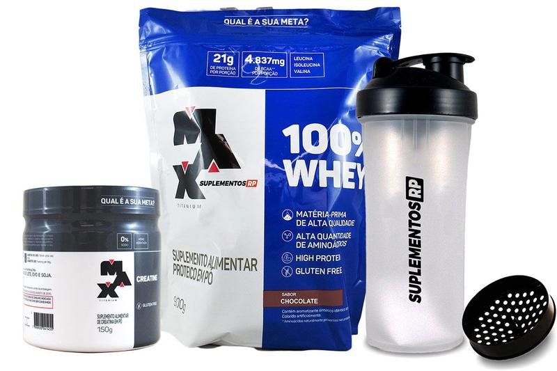 Whey 100 Concentrado 900g Creatina 150g Coqueteleira Max