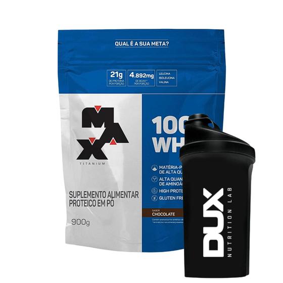 Whey 100 Concentrado Max Titanium 900g Refil + Coqueteleira Dux ...