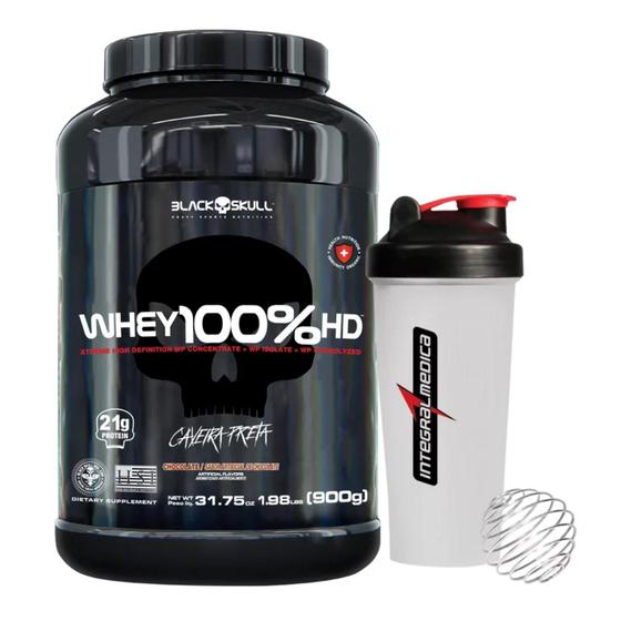 Whey 100% HD Black Skull- 900G (WPC, WPI E WPH) + Coqueteleira com Mola ...