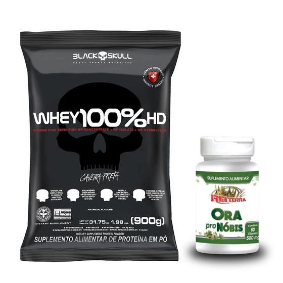 Whey 100% HD Refil Black Skull- 900G (WPC, WPI E WPH) + OPN - 60 Caps ...