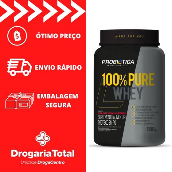 Whey 100 Pure Whey Probiótica Pote 900g Sabor Iogurte Com Morango