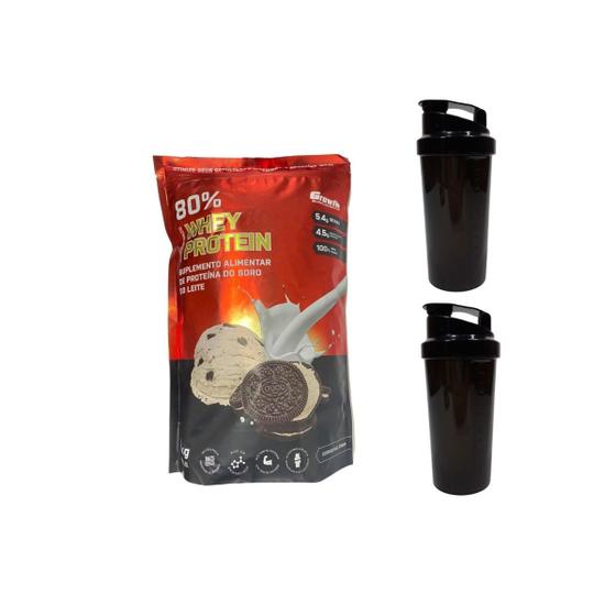 Whey Growth 80% Proteína Whey Protein 1kg + 2 Coqueteleiras - Growth ...