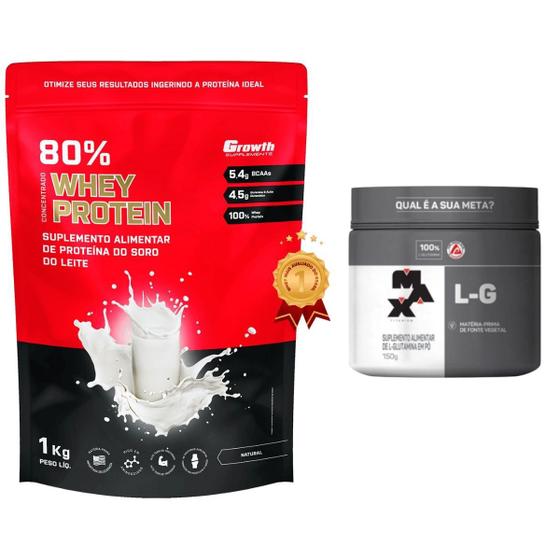 Whey Growth 80% Whey Protein 1kg + Glutamina em Pote 150g - Growth ...