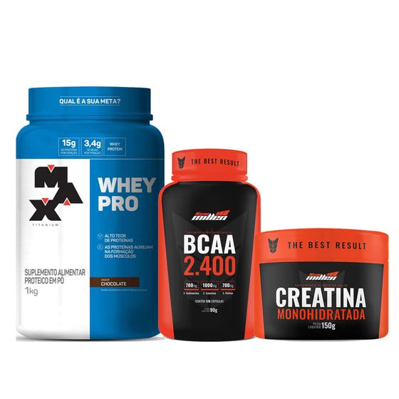 Whey Protein 1kg Max Titanium + BCAA 120 capsulas + Creatina 150g - New ...
