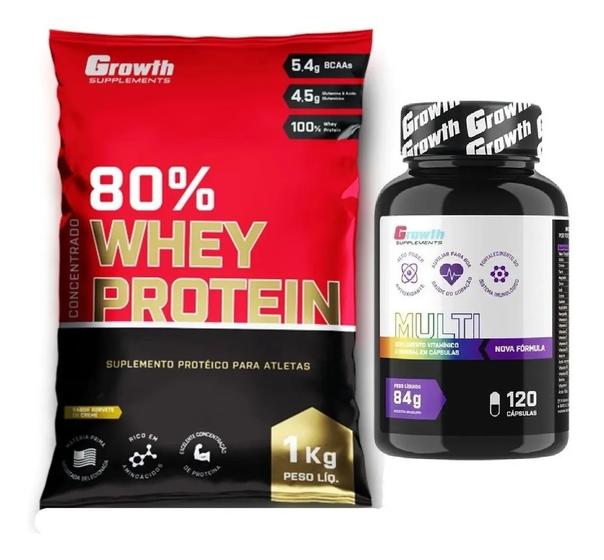 Whey Protein 1kg + Multivitamínico 120 Caps Growth - Growth Supplements ...