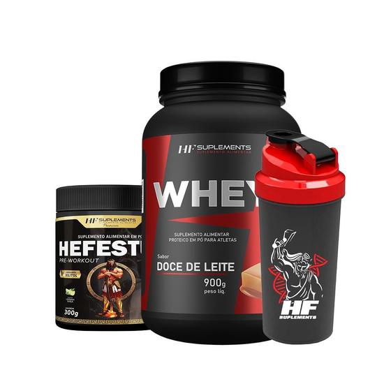 Whey Protein Doce De Leite 900G + Pré Treino Limonada + Coq - HF Suplements - Whey Protein ...
