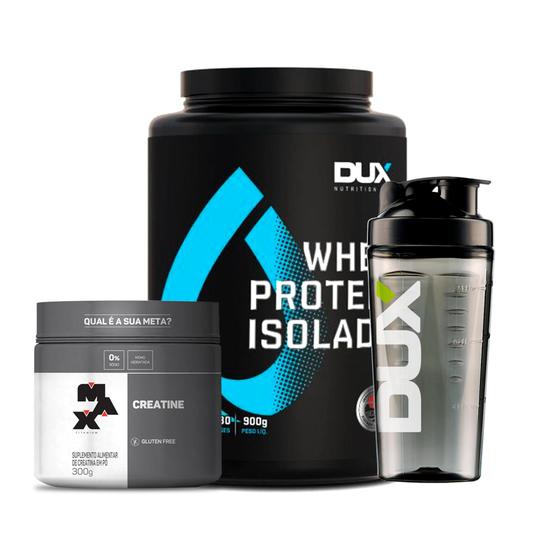 Whey Protein Dux Isolado + Creatina 300g Max titanium + Coqueteleira ...