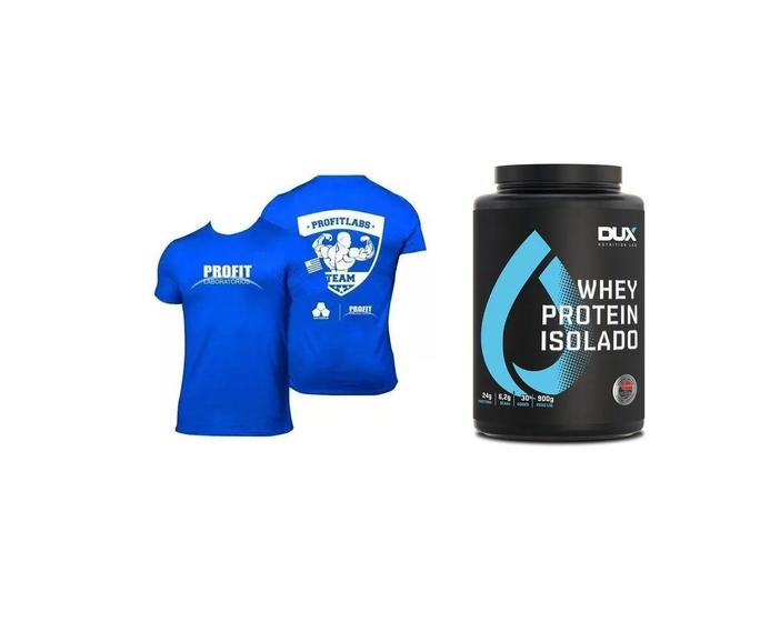 Whey Protein Isolado 900g Dux Nutrition + Camiseta Azul Treino ...