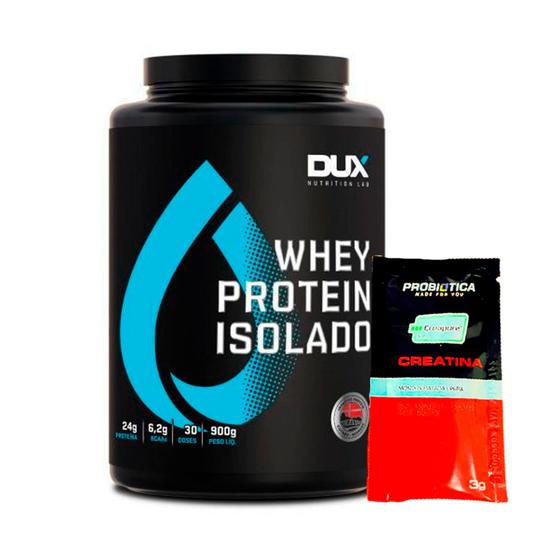 Whey Protein Isolado Diversos Sabores 900g - Dux Nutrition + Sachê de Creatina Variado - Kit de ...